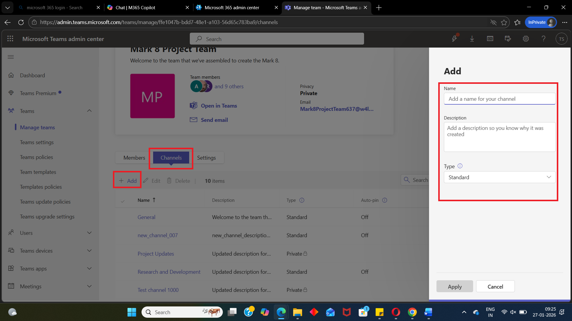 Create Teams Channels Using Teams Admin Center