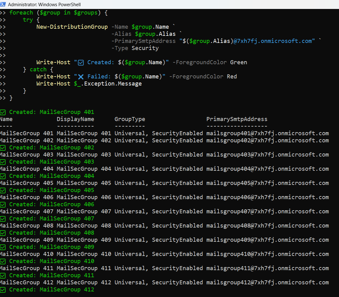 Bulk Create Mail Enabled Security Groups Via Powershell