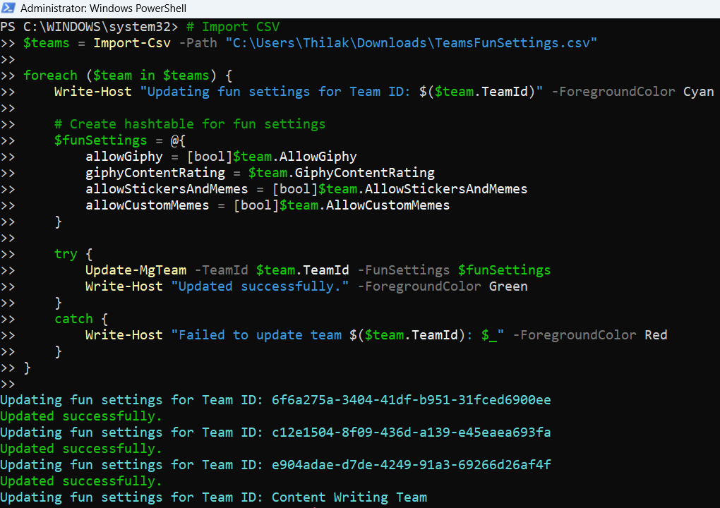 Bulk Update Teams Fun Settings Using Graph PowerShell