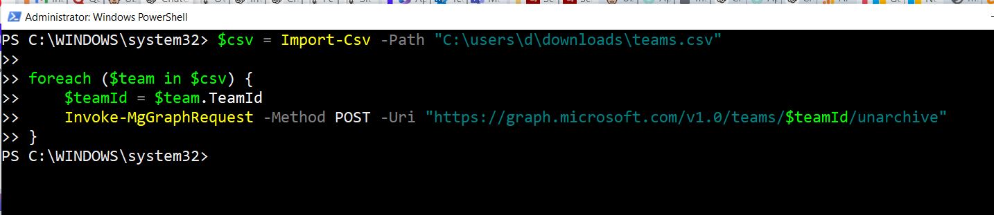 Using Invoke-MgGraphRequest to Unarchive a Team