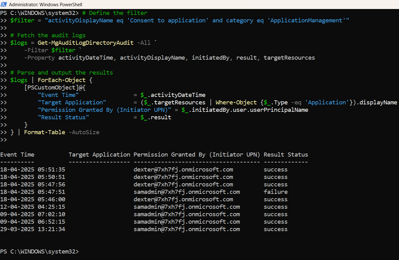 Track Microsoft 365 App Consent Events Using Graph PowerShell