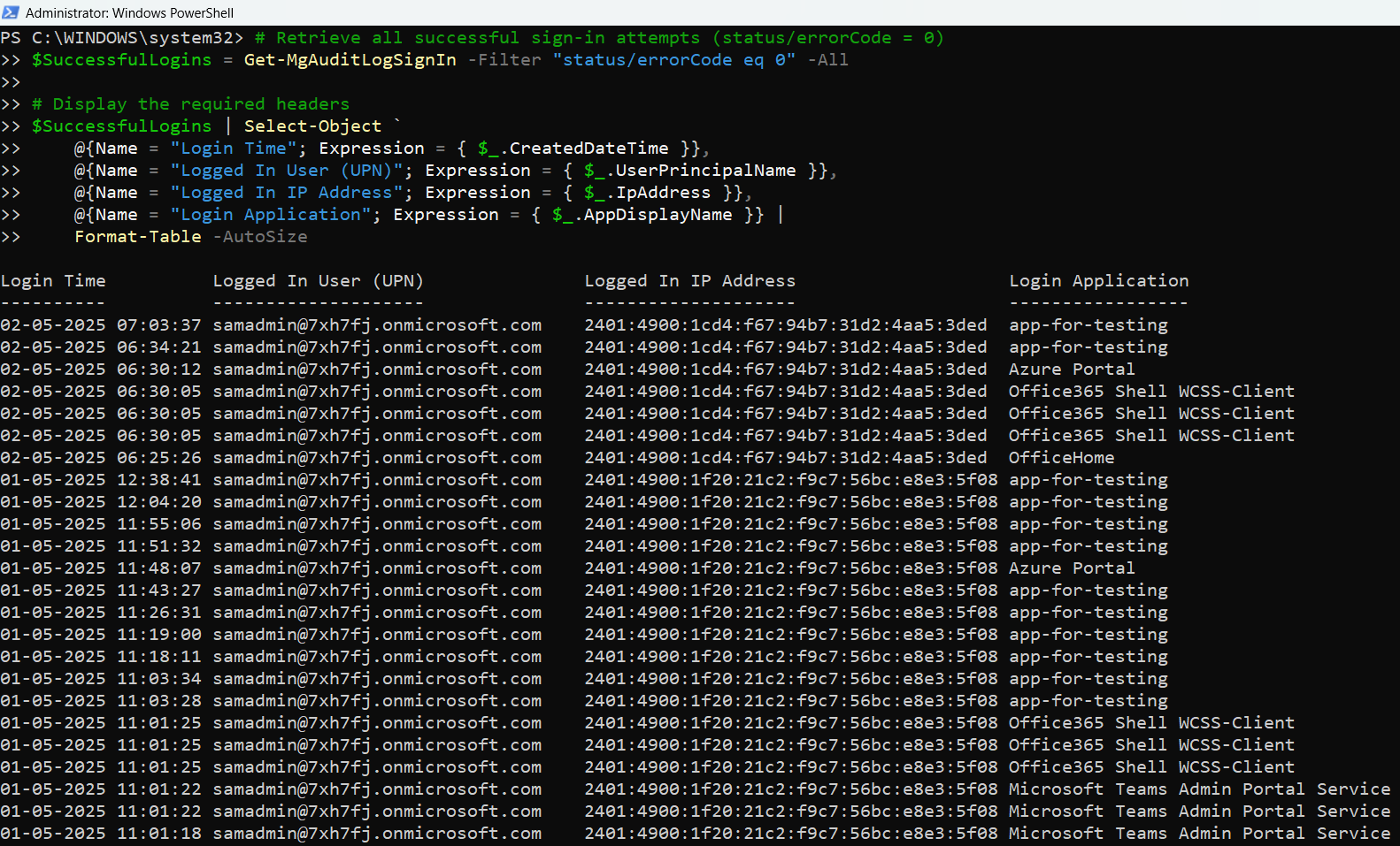 Track Successful Logins with Graph PowerShell Script